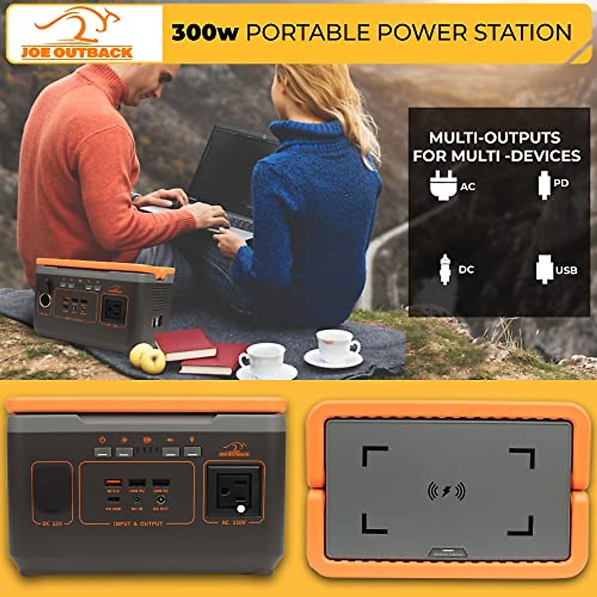 Portable Power Station - Muliti-Functional High Output Lithium Charging Bank with 110 AC output/ 12V DC - Includes Wireless Charger 3x USB Ports - LCD Display - 3 LED Modes - 300W Battery Backup