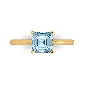 Clara Pucci 1.50 ct Asscher Cut Solitaire Natural Swiss Blue Topaz VVS1 Engagement Bridal Promise Anniversary Ring 18k Yellow Gold 4.5