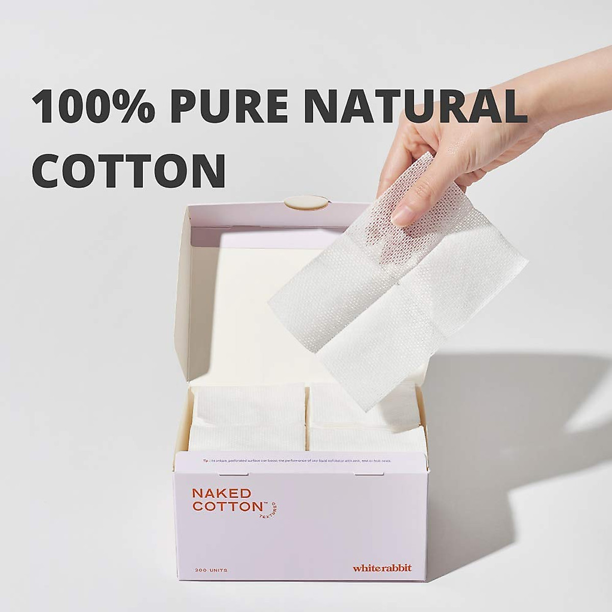White Rabbit - NAKED COTTON Textured - Perforated Facial Cotton Pads - For Makeup Remover, Toner, Mask - 100% Cotton, Unbleached, Lint-Free - Exfoliating & Durable - Natural & Cruelty-Free - 200 Count