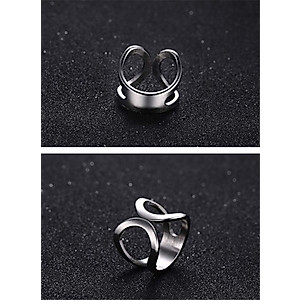 Minimalist Butterfly Open Ring for Women Girls Stainless Steel Statement Expandable Double Wave Band Thumb Finger Best Friend Rings Comfort Fit Tarnish Resistan Fashion Jewelry Size 8 (Silver)