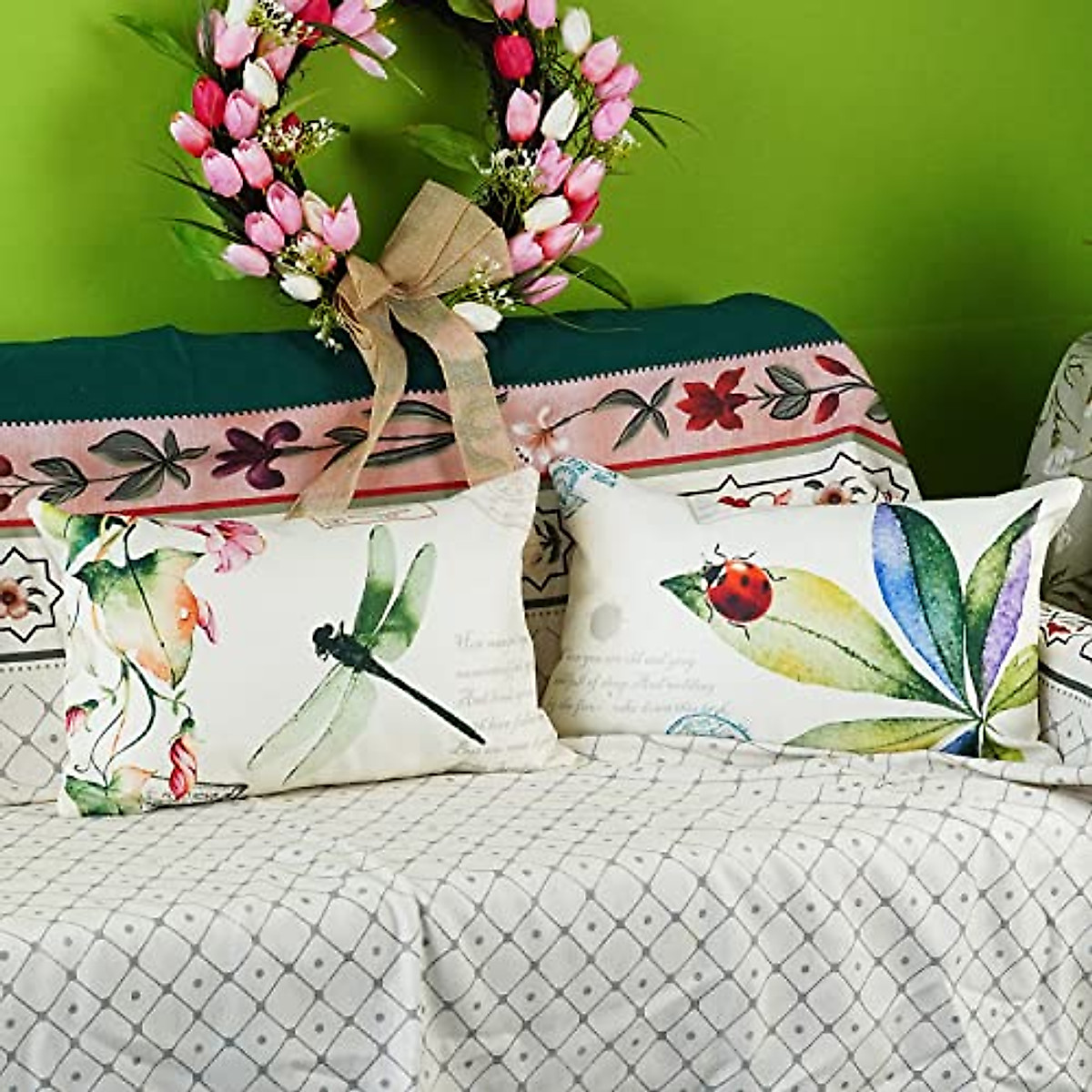 ONWAY Outdoor Patio Decor Throw Pillow Covers 12x20 Set of 4 Summer Spring Garden Farmhouse Decorations Cushion Cases for Porch Couch Sofa Bench