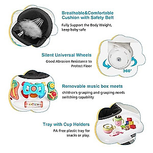 Boyro Baby 4 in 1 Baby Walker, Baby Walkers for Boys and Girls, Foldable Activity Walker with Adjustable Height, Music, Detachable Trampoline Mat, High Back Padded Seat