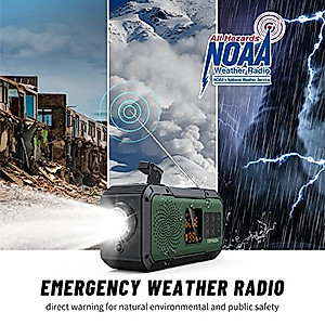Emergency Radio Waterproof Bluetooth Speaker,WB Weather Radio NOAA Alert, Digital Portable AM FM Small Radio, Hand Crank Solar Survival Radio with 2000mAH Cell Phone Charger, Flashlight, Storm Radio