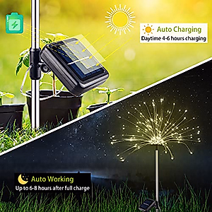 VILLTAK Firework Solar Lights, Outdoor Chandelier, 180 LED Starburst Lights, 8 Modes Solar Chandelier, DIY Decorative Garden Fireworks Lamp for Gazebo Christmas Party, Warm White, Large