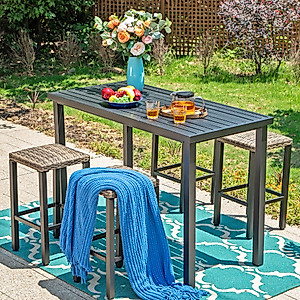 Sophia & William Outdoor Patio Bar Stools Set of 4, Counter Height Backless Rattan Wicker Bar Chairs with Adjustable Feet Mats, Patio Furniture with Metal Frame for Patio Kitchen Dining, 26.4" H