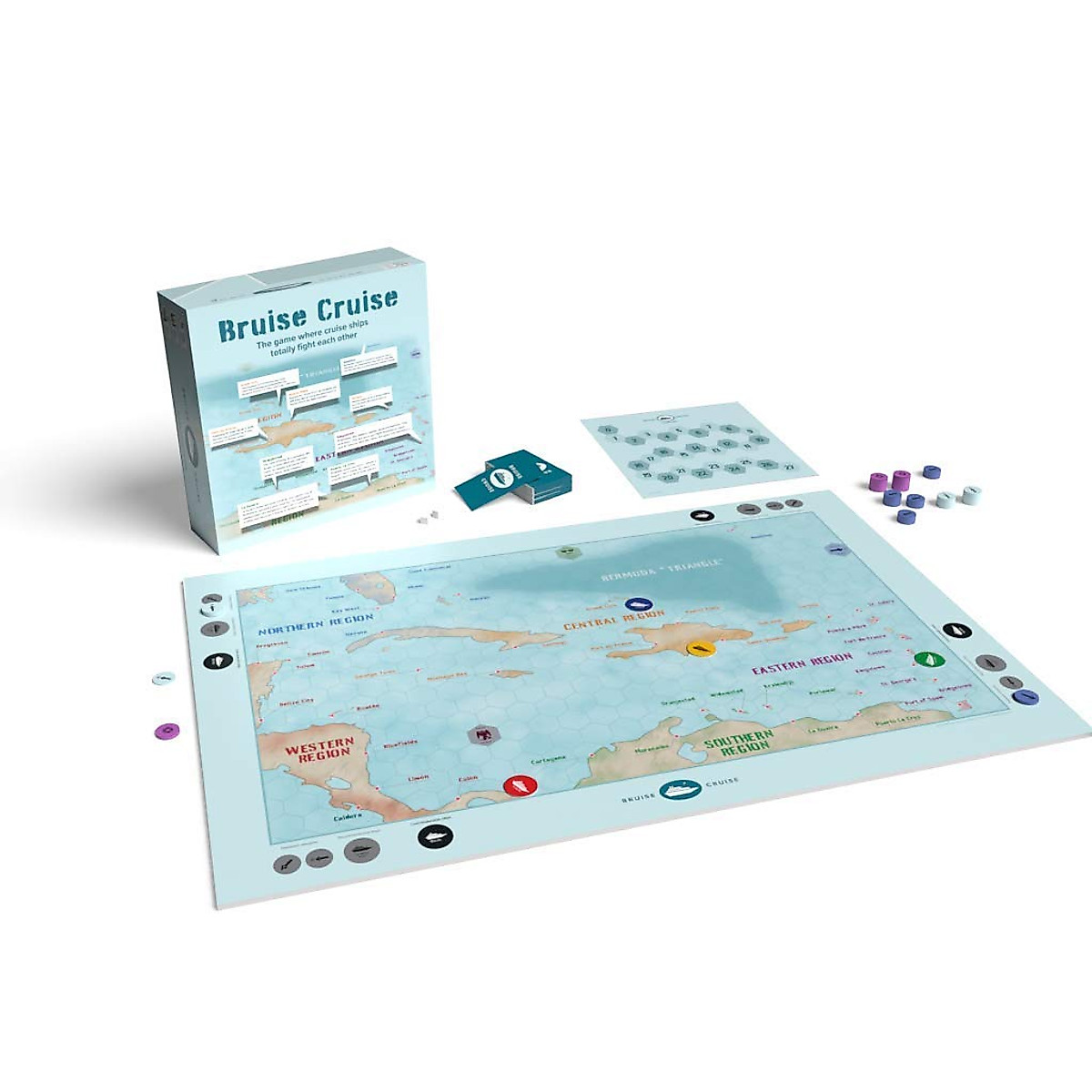 Bruise Cruise: The Board Game. 2-4 Players, a Humorous Strategy Game of Caribbean Cruising and Naval Warfare Set in The Year 2042.