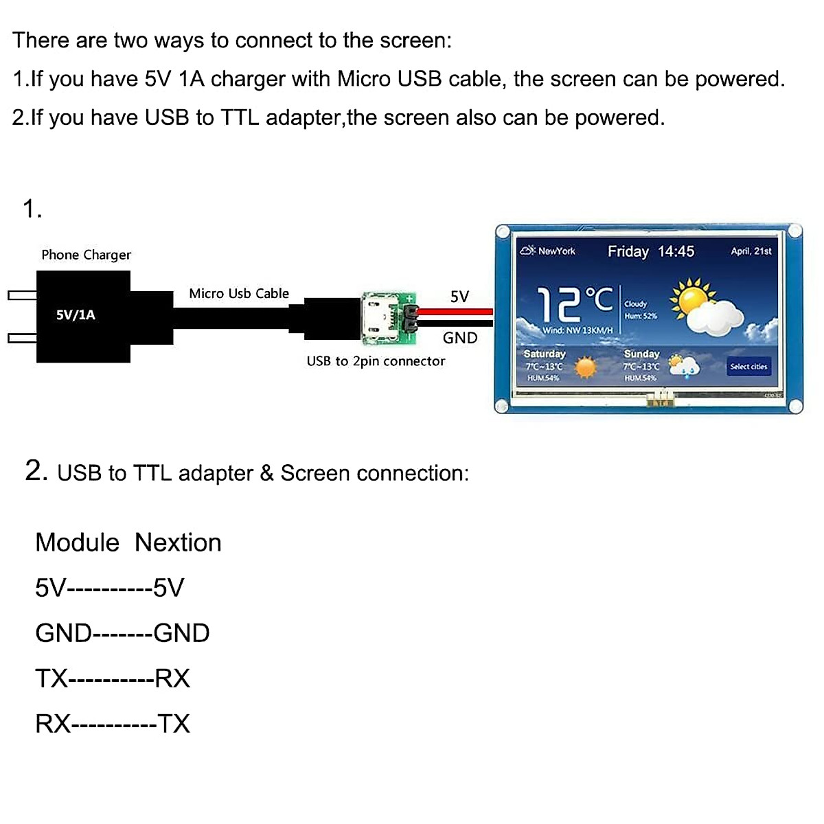 Ferwooh Nextion 3.5'' Display NX4832T035 Resistive Touch Screen + 5.0" NX4832T050 HMI TFT LCD Module