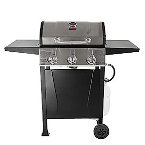 Grill Boss GBC1932M Outdoor BBQ 3 Burner Propane Gas Grill for Barbecue Cooking with Top Cover Lid, Wheels, & Side Shelves, Black