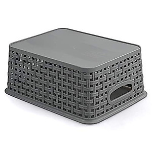 Teyyvn Plastic Storage Basket, 10.03" x 7.59" x 4.09", Pack of 6, Gray