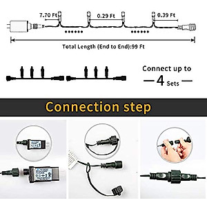 Drunze Christmas Light String 105Ft 300 LED, end-to-end Expandable Plug, 8 Models Waterproof Outdoor Indoor Fairy Christmas Tree String for Party, Garden, Wedding, Holiday (Warm White)