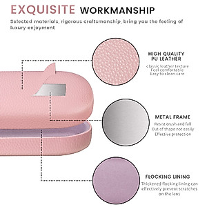 molshine Hard Shell Leather Sunglasses Case,Classic Large Glasses Case for Women Men,Sunglass Eyeglasses (Pink)