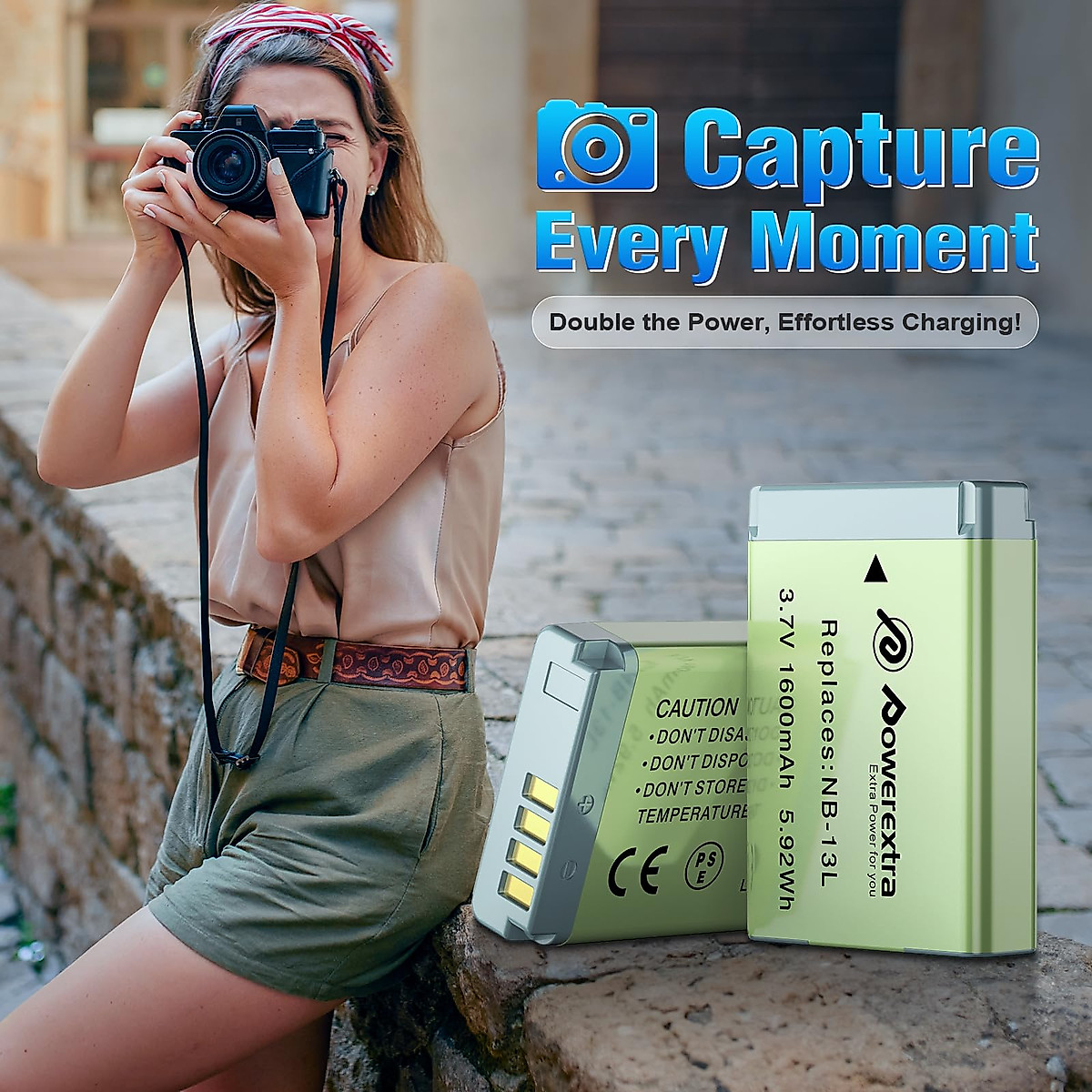 Powerextra NB-13L Battery 2 Pack Replacement NB-13L for Canon, Battery and Charger for PowerShot G5 X G7 X G7 X Mark II G9 X G9 X Mark II SX620 HS SX720 HS SX730 HS