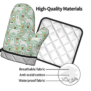 White Shepherd White German Shepherds Coffees Design Oven Mitts and Pot Holders,Cooking Gloves, Kitchen Counter Safe Trivet Mats,Heat Resistance