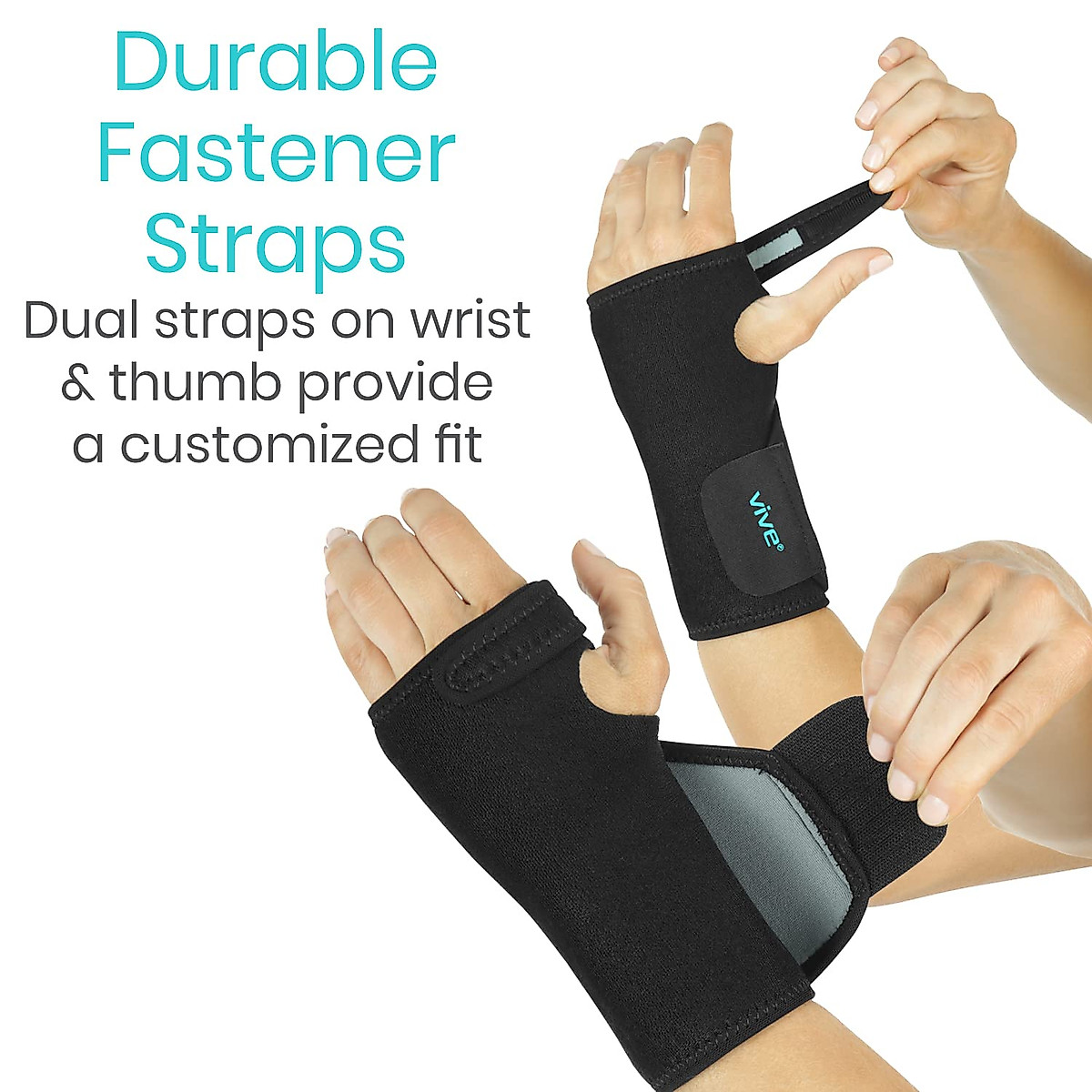 Vive Wrist Brace - Carpal Tunnel Hand Compression Support Wrap for Men, Women, Tendinitis, Bowling, Sports Injuries Pain Relief - Removable Splint - Universal Ergonomic Fit (Black, Right)
