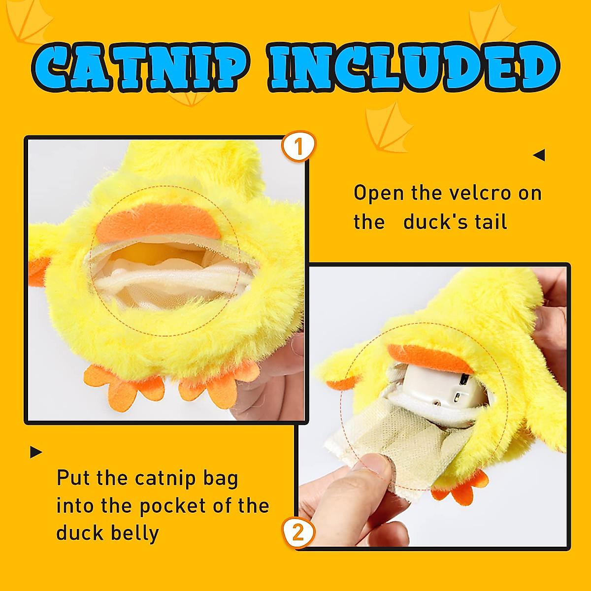 BuntyJoy Flapping Duck Cat Toys, Interactive Cat Toys for Indoor Cats Kitten Exercise, Fluffy Plush Chirping Cat Toys, Cat Kicking Catnip Toys
