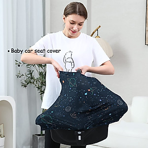 Car Seat Covers for Babies – Multi-use Breastfeeding Cover Carseat Canopy Cover, Infant Stroller Covers for Boys and Girls (Navy Blue Space)
