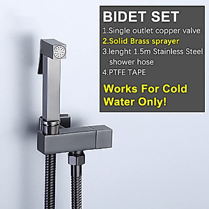 Bidet Hand Shower Toilet Brass Gray Bidet Fittings Set Wall Mount Bidet Spray Attachment with Cold Water, Shower Head for Toilet for Bathroom