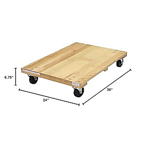 Vestil HDOS-2436-12 Solid Deck Hardwood Dolly with Hard Rubber Casters, 1200 lbs Capacity, 36" Length x 24" Width x 6-3/4" Height , Tan