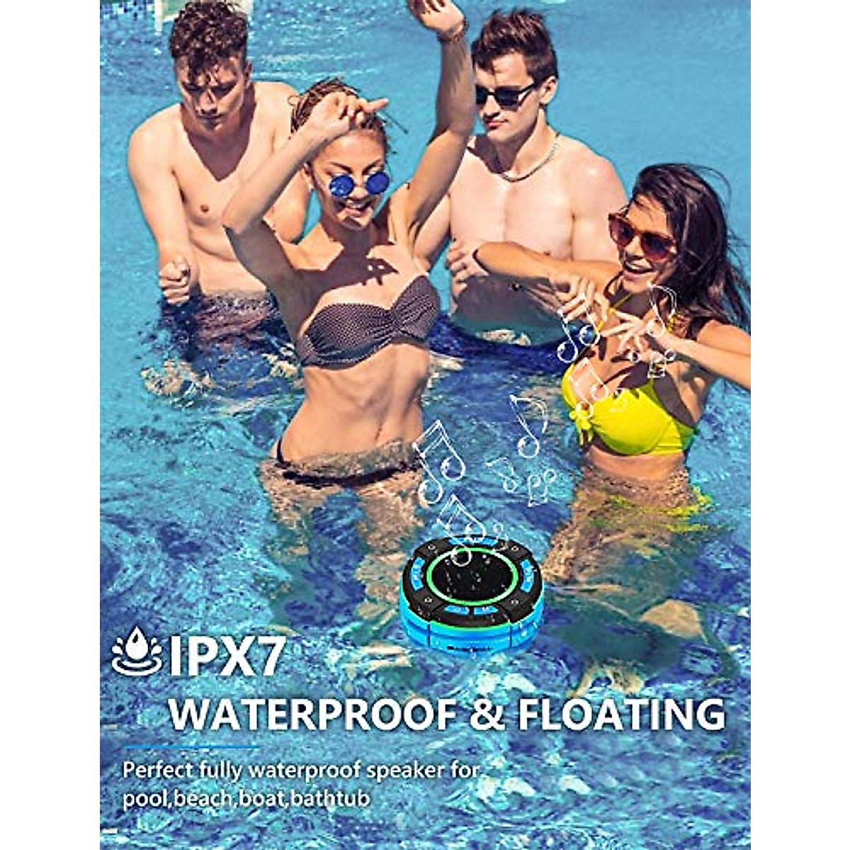 BassPal Bluetooth Speaker IPX7 Waterproof Shower Speakers Bluetooth Wireless Shower Radio with 10W 15 Hours Playtime, TWS, Loud Stereo Sound for Shower Hiking Camping (Blue)