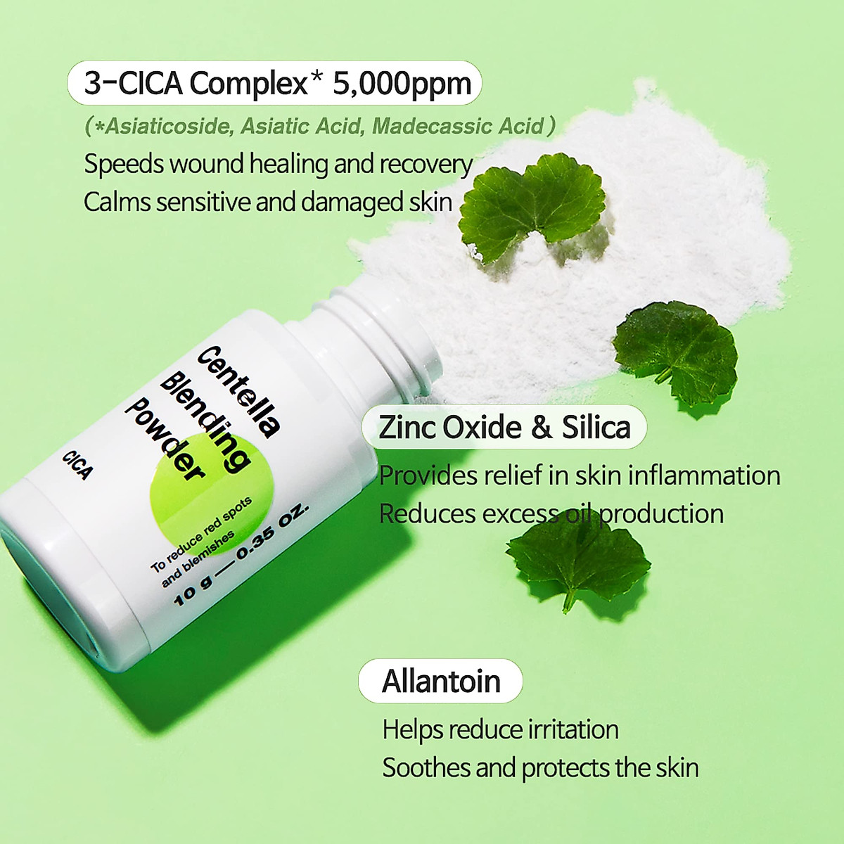 TIAM Centella Blending Powder, CICA Powder, Sebum Control, reduce acne marks, Asiaticoside, Madecassic Acid, Asiatic Acid, 0.35 Oz