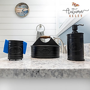 Autumn Alley Farmhouse Rustic Shower Caddy Basket for Bathroom - Toiletries Countertop Organizer, Decorative Bathroom Caddy, Bathroom Accessories with Toilette Label, 8.25" x 6", Black, Small