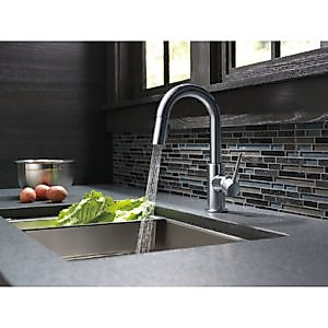 Delta Faucet Trinsic Matte Black Bar Faucet with Pull Down Sprayer, Black Bar Sink Faucet Single Hole, Wet Bar Faucets Single Hole, Prep Sink Faucet, Black Kitchen Faucet, Matte Black 9959-BL-DST