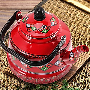 Enamel Teakettle Stainless Steel Teapot Stovetop Water Boiler Kettle 2.5l Enameled Tea Serving Pot No Whistling Kettle for Home Kitchen Cookware Red