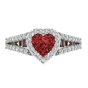 Clara Pucci 1.72ct Heart Cut Solitaire Halo split shank Natural Scarlet Red Garnet designer Modern Statement Ring Solid 14k White Gold