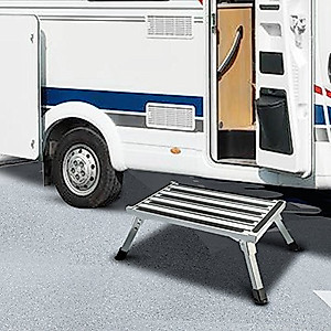 Anordsem Step Stool Folding Aluminum RV Step Platform with Anti-Slip Surface Sturdy Lightweight Maximum Load is 550 LB Perfect as RV Motorhome Trailer SUV Camper Extra Step