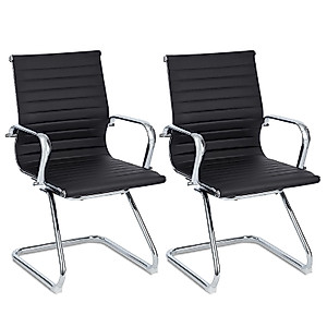 Office Guest Chair Meeting Room Chair Leather Folding Reception Chair Without Wheel with Sled Base for Waiting Room Conference Room Living Room Home Office (2 Pack)
