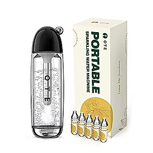 OTE Sparkling Water Maker - Portable Soda Maker Machine for Home, 450ml Compact Size with 20 Mini Cylinders included, Seltzer Water Maker No Electricity, Double Layer PET Bottle, BPA Free, Double Pressure Relief Valves, Black