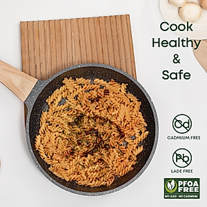 Ecowin Nonstick Frying Pan Egg Pan,9.6 Inch Nonstick Skillet with Lid,Granite Egg Frying Pan with Glass Lid, Dishwasher and Oven Safe,Induction Compatible, PFOA Free