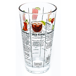 14 oz Recipe Glass Cocktail Shaker With Strainer Top - Includes 6 Cocktail Drink Recipes (Vodka Theme)