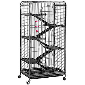 Topeakmart Large 6-Tier Ferret Cage Playpen, 52 Inch Metal Small Animals Hutch with 3 Doors/Bowl/Water Bottle/Tray, Rolling Pet Home for Lovely Chinchilla/Squirrel, Black, Easy Assembly