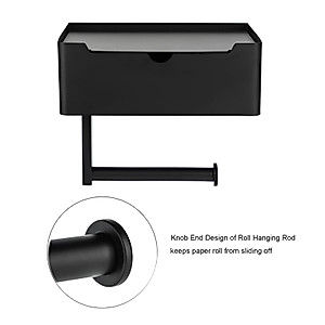 Toprema Matte Black Toilet Paper Holder Tissue Roll Hanger with Shelf Flushable Wipes Dispenser Storage Box Large Stainless Steel Bathroom Lavatory Hardware Wall Mount Adhesive