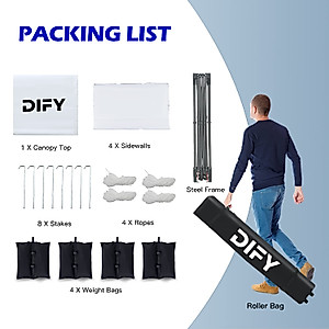 10x10 Durable EZ Pop Up Canopy with 4 Removable Sidewalls, 4 Sandbags. Outdoor Canopy Tent with Roller Bag, Patio Outdoor Canopy for Commerce, Beach, Party.(White)