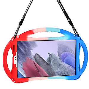 TopEsct Kids Case for Samsung Galaxy Tab A7 Lite 8.7 Inch 2021, Lightweight Kid-Proof Cover with Kickstand & Three Handles and Strap for Galaxy Tab A7 Lite 8.7 Inch (SM-T220/T225) (Red and Blue)