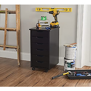 Linon Six Drawer Rolling Storage Corinne Cart, Black 6