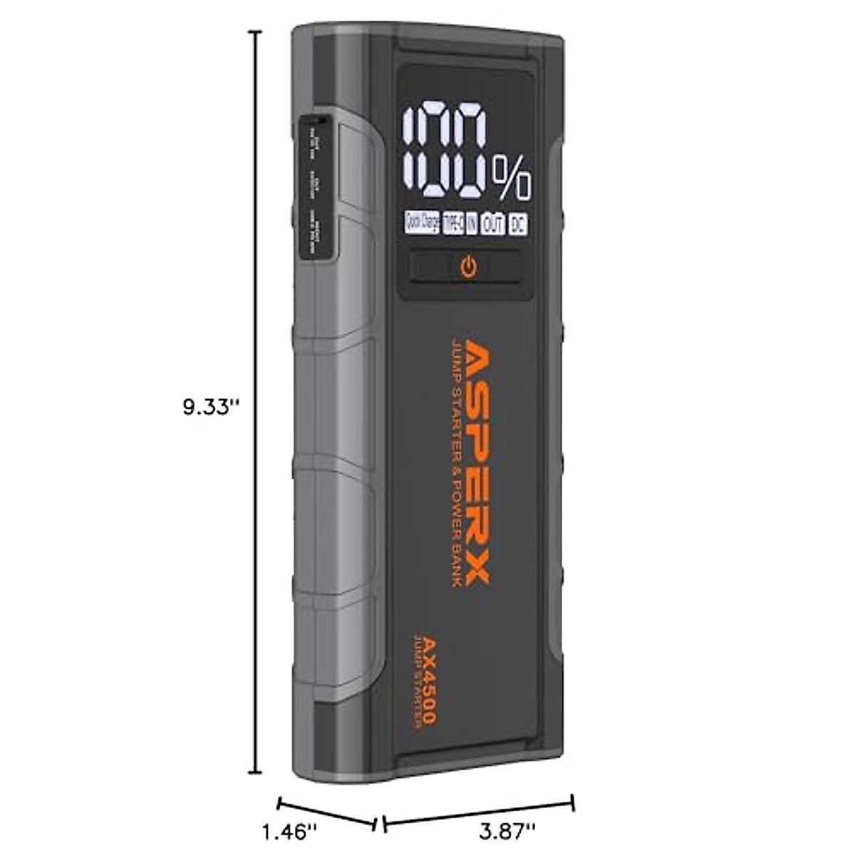 ASPERX AX4500 Jump Starter, 4500A Peak Car Jump Starter for Up to All Gas and 10.0L Diesel Engines, 12V Battery Starter with 4 Inch LCD Display, Lithium Battery Booster with Built-in LED Light
