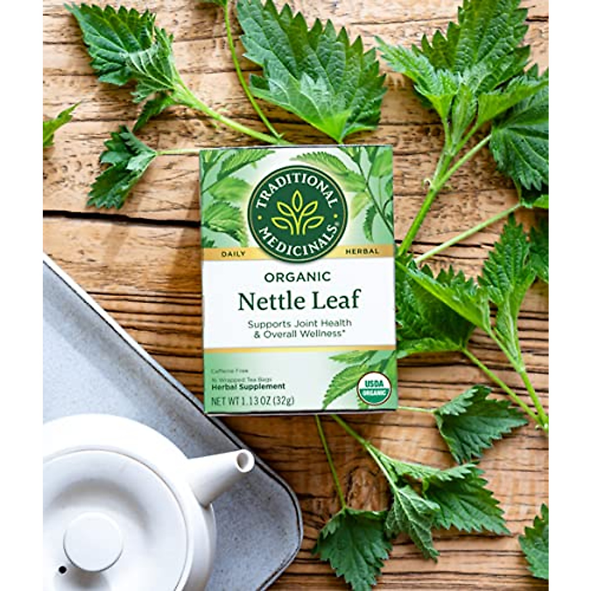 Traditional Medicinals Organic Nettle Leaf Herbal Tea, Supports Joint Health & Overall Wellness, (Pack of 2) - 32 Tea Bags Total
