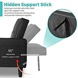 SAMERY Futon Sofa Bed Couch and Sleeper Sofas for Living Room, Faux Leather Convertible Folding Sofa Bed Couch and Loveseat for Small Space with Side Pockets Armrest and Sturdy Legs