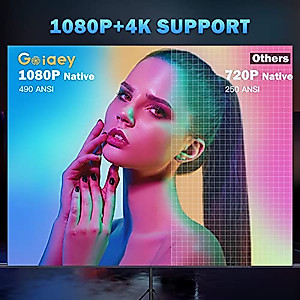 【Auto Focus】Projector with WiFi and Bluetooth with 100'' Screen, Goiaey 490 ANSI Native 1080P Projector 4K Support, Auto 6D Keystone, Home Theater Movie Projector for iOS/Android/PC/TV Stick/HDMI/USB