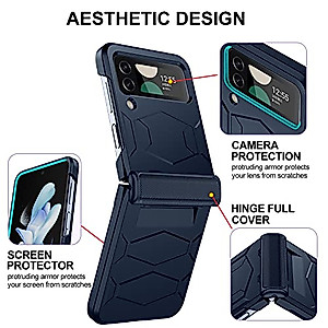 LEIAU for Samsung Z Flip 4 case z Flip 4 Case with Full Hinge Protection - Heavy Duty Armor Design Wireless Charging Cover Phone Case for Galaxy Z Flip 4 5G(PC+TPU) Blue