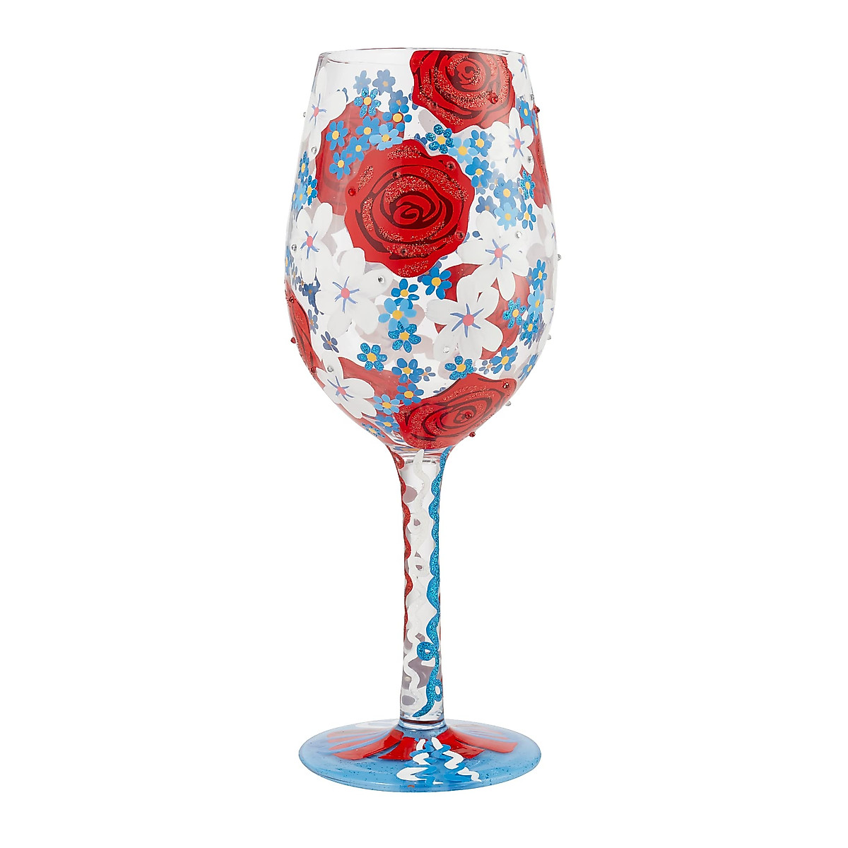 Enesco Designs by Lolita Red, White and Bloomed Floral Hand-Painted Artisan Wine Glass, 1 Count (Pack of 1), Multicolor