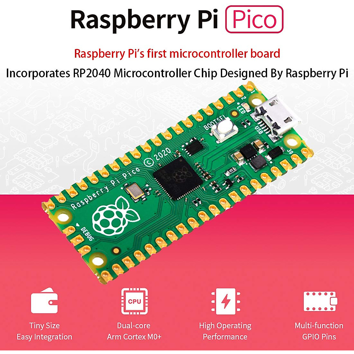 Pre-Soldered Header Raspberry Pi Pico MicrocontrollerDevelopment Board Based on Raspberry Pi RP2040 Chip,Dual-Core ARM Cortex M0+ Processor, Flexible Clock Running up to 133 MHz