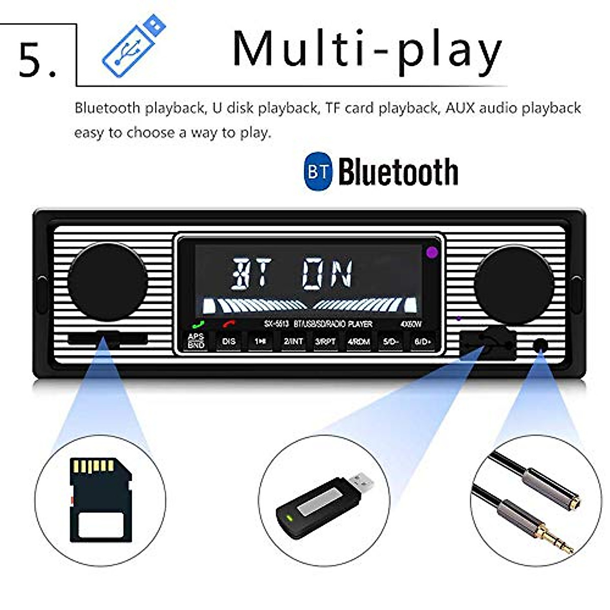 PolarLander 12V Bluetooth Car Stereo,4x45W Car Audio FM Radio, MP3 Player USB/SD/AUX Hands Free Calling with Wireless Remote Control