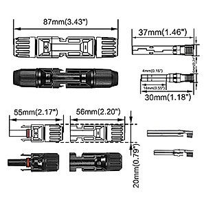jamgoer 20FT 10AWG Solar Panel Extension Cable with Male and Female Connectors with Extra Free Connectors and Solar Connector Pins for Solar Panel (6M Red +6M Black)