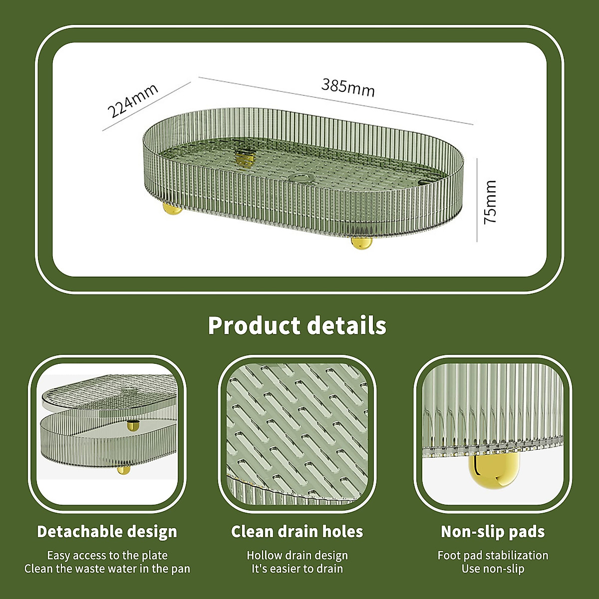 Light Luxury Acrylic Tray Teacup Storage countertop Makeup Table Tray, Decorative Round Tray for Coffee Table countertop Kitchen Appetizer Breakfast Bed Bathroom or nightstand(Green)