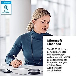 Sennheiser Enterprise Solution SP 20 ML 506050 Sound-Enhanced, User Friendly Mobile Speaker Phone For Desk Mobile Phone Softphone PC Connection Skype for Business Certified, Silver, EXPAND SP 20