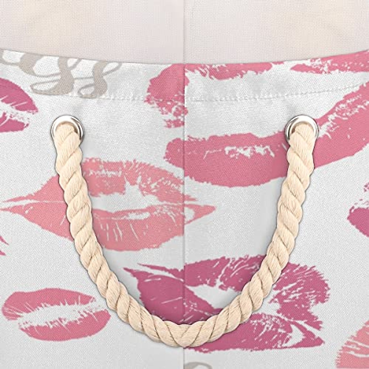 Kiss Print Large Round Baskets for Storage Laundry Baskets with Handles Blanket Storage Basket for Bathroom Shelves Bins for Organizing Nursery Hamper Girl Boy